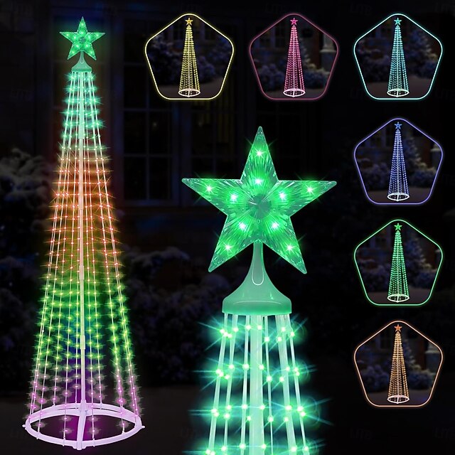 Outdoor Christmas Tree Lights, Multicolor Prelit Cone Christmas Tree ...