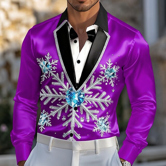 Christmas Men's Christmas Costume Suit Tie Printed Tuxedo Shirt Satin ...