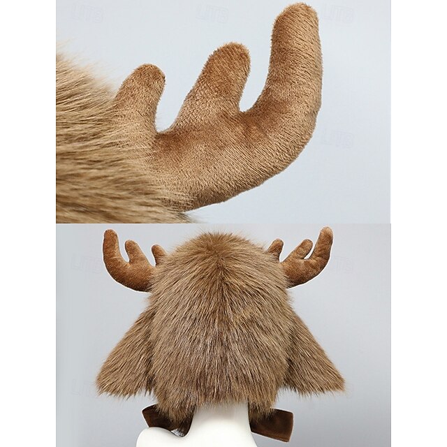 Unisex Christmas Reindeer Hat – Cozy Faux Fur Hat with Antlers and ...