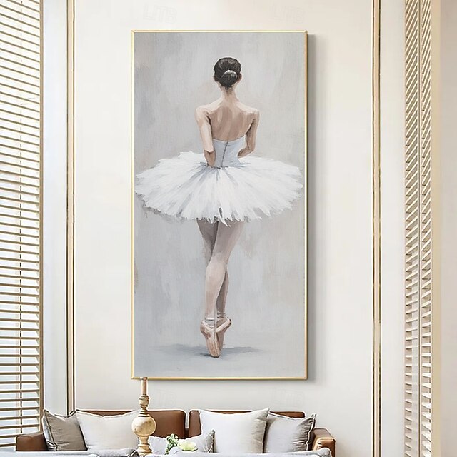 Abstract Elegant Ballet Girl Oil Painting on Canvas Original White ...