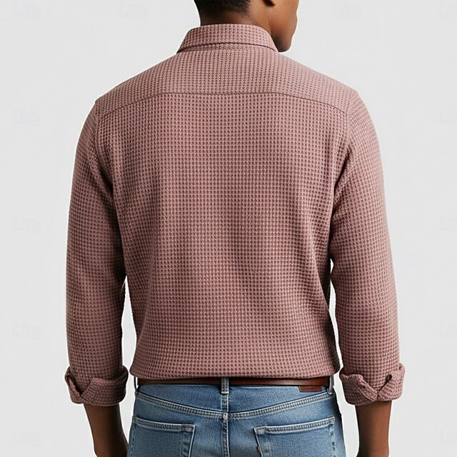 Herren Hemd Waffelhemd Freizeithemd Stehkragenhemd Knopfhemd Blau Rosa Wein Marineblau Langarm ...