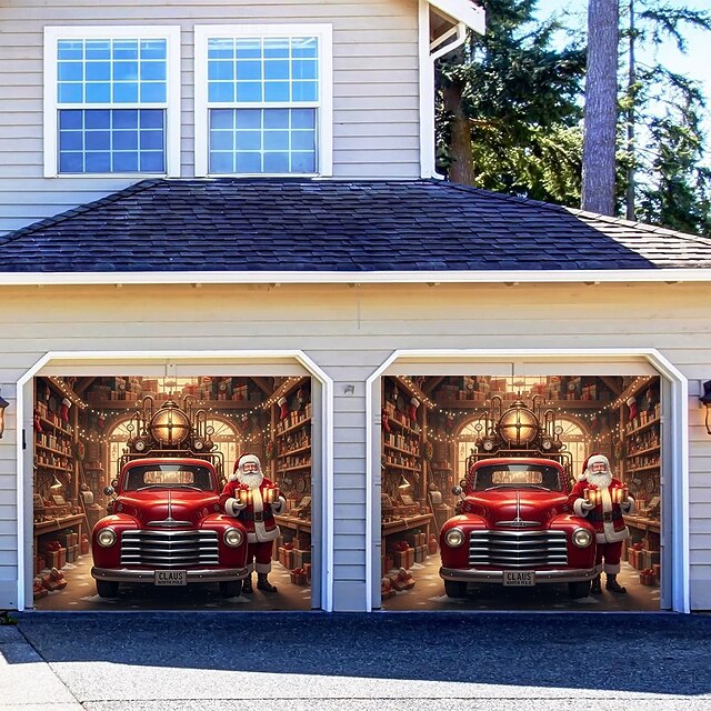 Christmas Garage Door Cover Santa Claus House Large Hanging Backdrop 2 ...