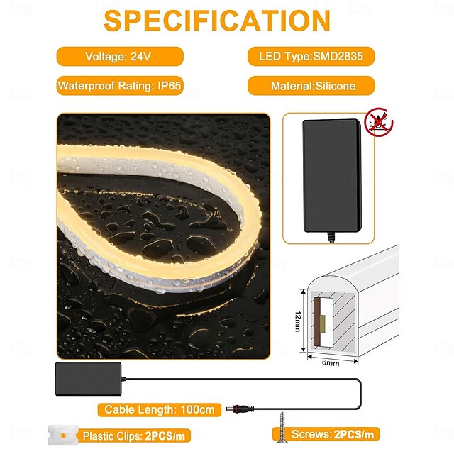 LED Neon Rope Lights 32.8Ft Warm White Dimmable Led Strip Lights DIY ...