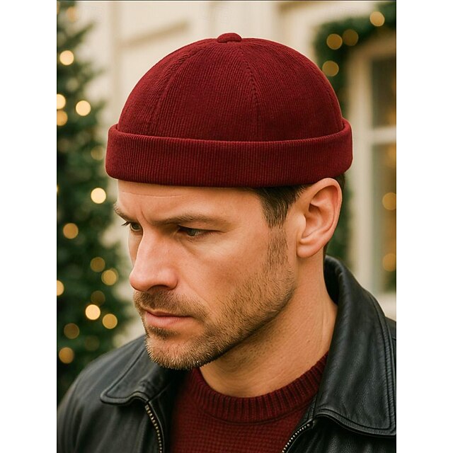 Men's Corduroy Beanie Hat with Adjustable Strap, Retro Sailor Skullcap ...