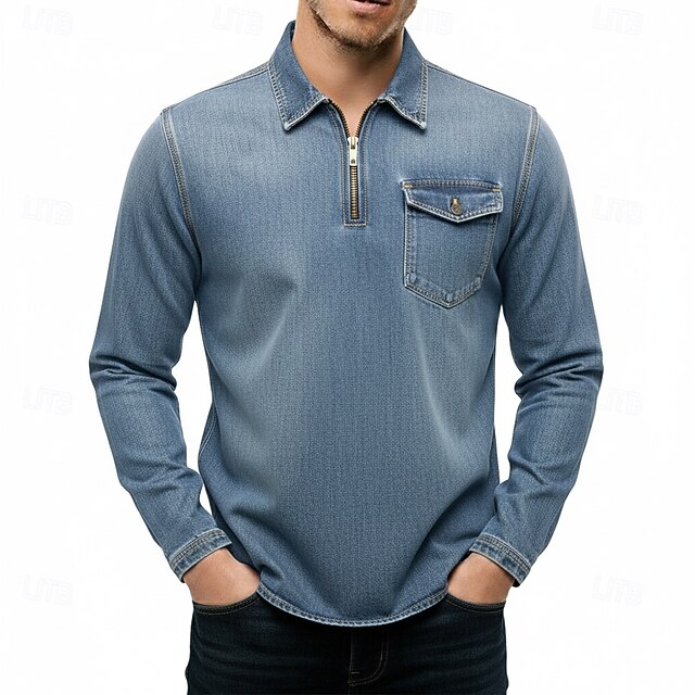 Men's Zip Polo Golf Polos Shirts Vacation Street Zip Long Sleeve ...