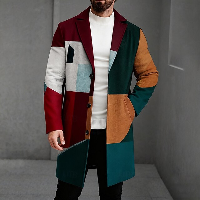 Men's Geometric Color Block Lightweight Jacket Overcoat Thermal Warm ...