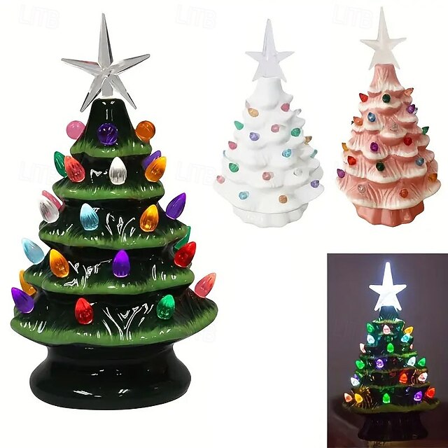 18.8cm Lighted Resin Christmas Tree with Multi-Colored Bulbs & Star ...