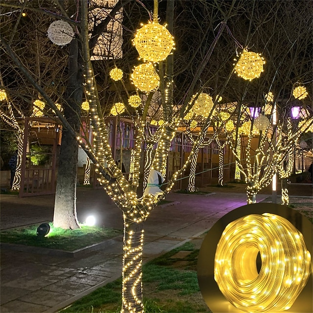 Leather LED Solar and USB Charge String Fairy Lights 10/20/30/50/100M ...