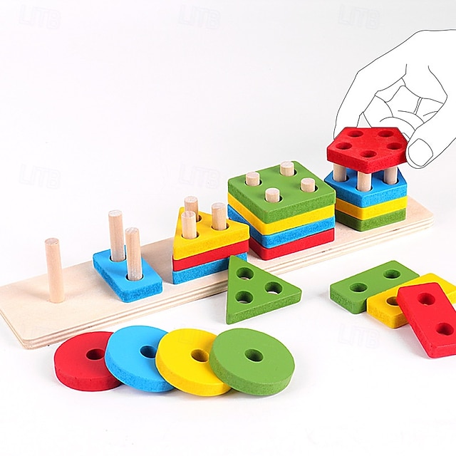 Geometric Stacker Puzzle - Colorful Wooden Blocks for Preschoolers ...