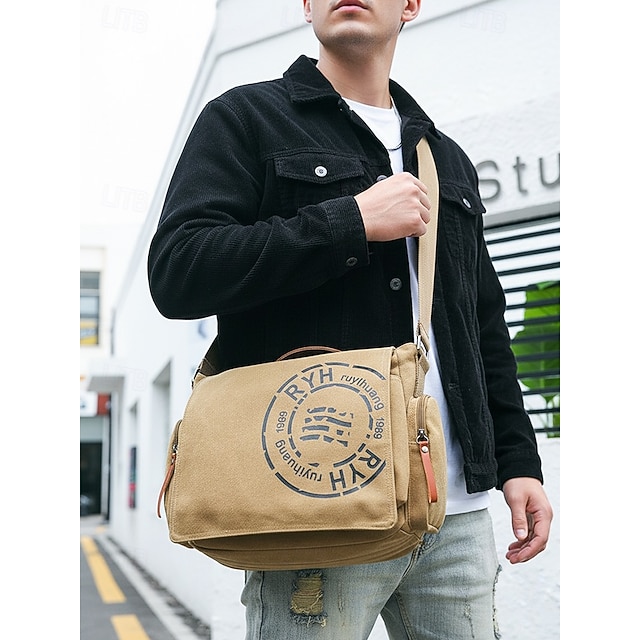 Bolso bandolera de lona para hombre con gran capacidad, estilo vintage ...
