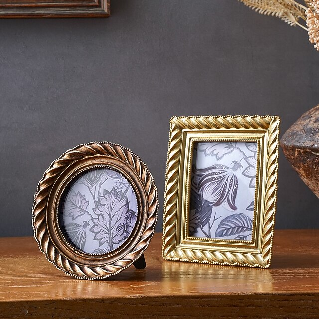 1PC Retro Spiral Pattern Photo Frame Resin Material Antique Golden ...