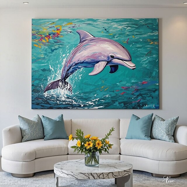 Hand Painted Dolphin Abstract Oil Painting Canvas Large Sizes Wall Art ...
