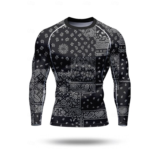 Men's Geometric Compression Shirt Running Shirt Patchwork 3D Print Long ...