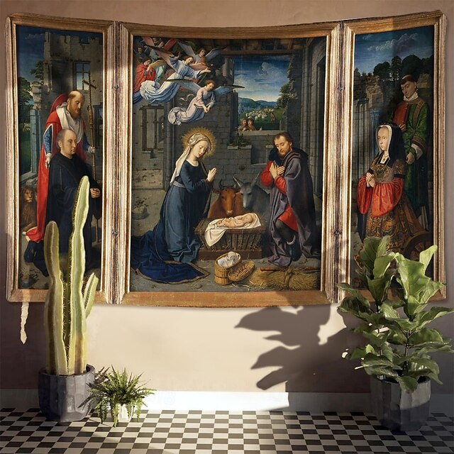 Christmas Hanging Tapestry Nativity Scene Triptych European Classical ...