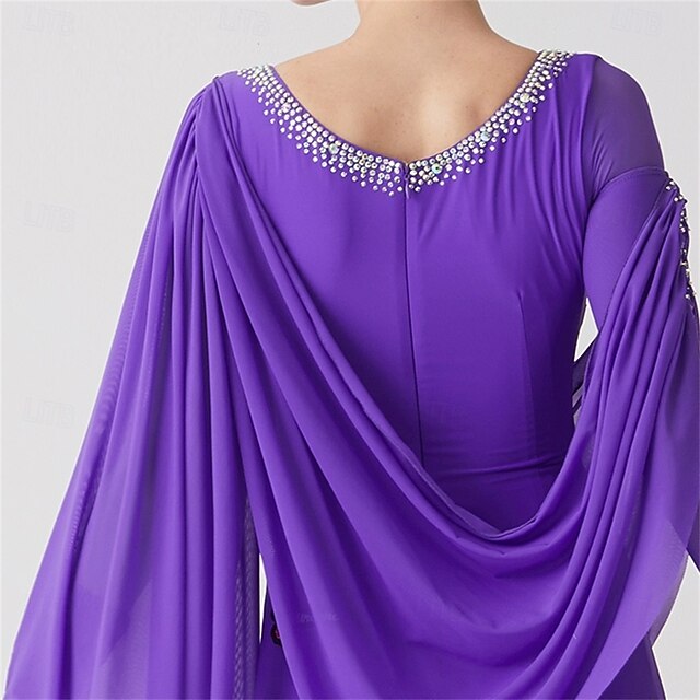 Robe de danse de salon pour femme, élégante, drapée, manches châle ...