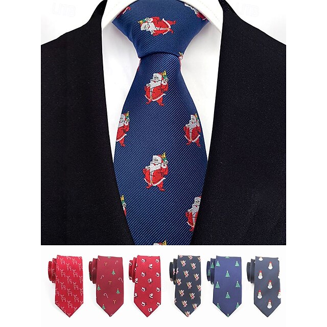 Men's Christmas Necktie with Santa, Reindeer & Tree Patterns, Festive ...