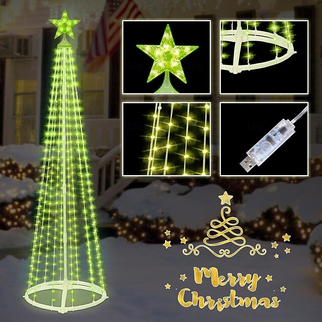 Outdoor Christmas Tree Lights, Multicolor Prelit Cone Christmas Tree ...