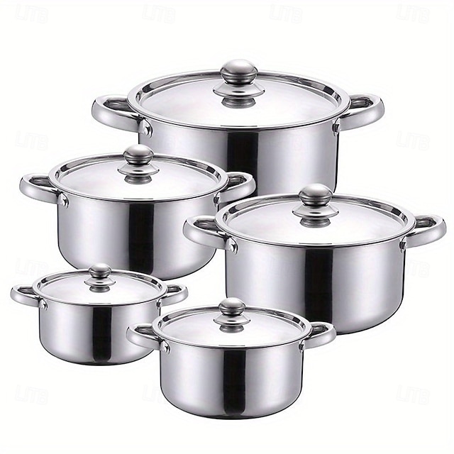 Stainless Steel Cookware Set - Durable Kitchen Pot with Lid Polished ...