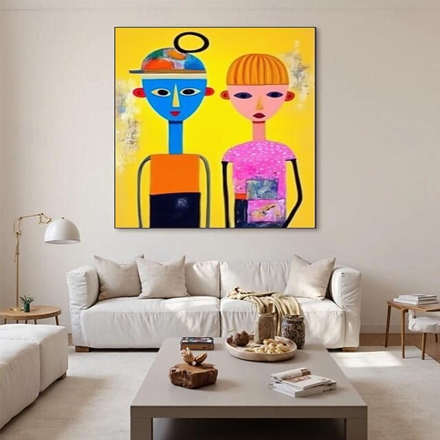 Handmade Abstract Two Figures Portrait Oil Painting on Canvas Large ...