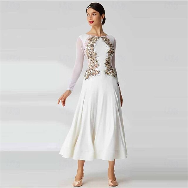 Robe de danse de salon pour femme, manches longues, en maille, pour ...