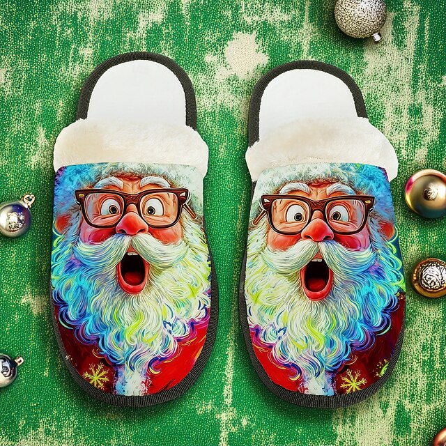 Men's Santa Claus Slippers - Fun Christmas Footwear with 3D Santa Face ...