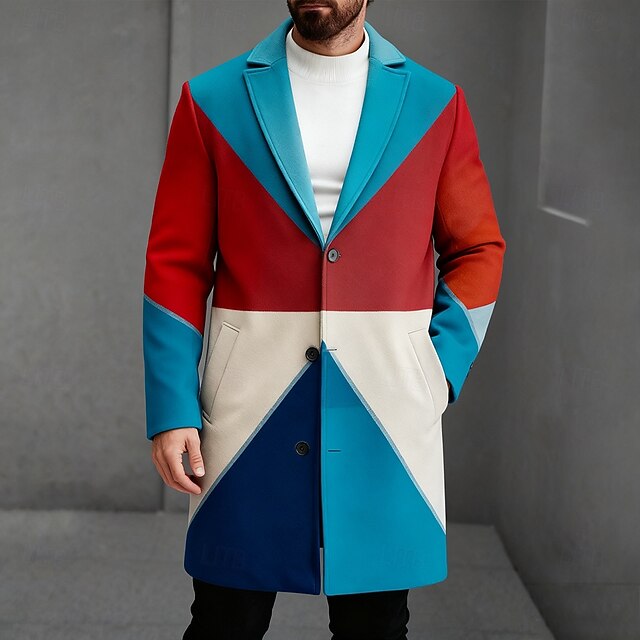 Men's Geometric Color Block Lightweight Jacket Overcoat Thermal Warm ...