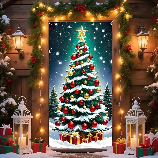 Christmas Posters Door Cover Outdoor Banners Christmas Tree Cute 3D ...