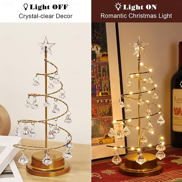Tree Light, Acrylic Crystal Tree Lamp, Battery Operated Tree Night ...
