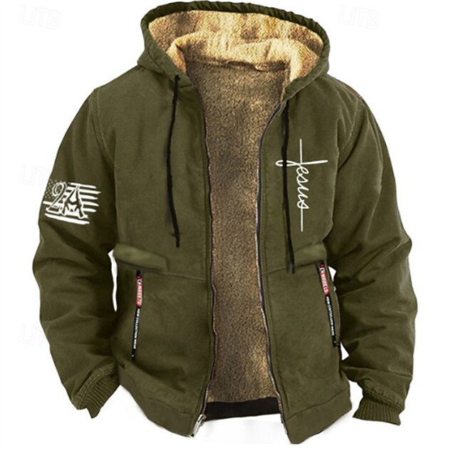 Men's Hoodie Full Zip Hoodie Sherpa Fleece Hoodie Wine Army Green Navy ...