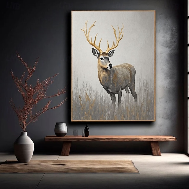 Handmade Rustic Deer Landscape Painting Decor Cabin Wall Art Mule Deer ...