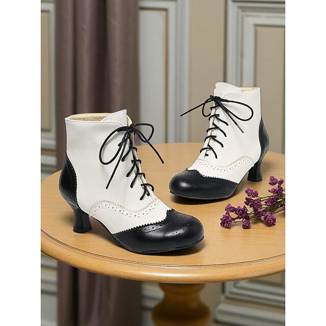 Women's White and Brown Victorian Edwardian Style Lace-Up Ankle Boots ...