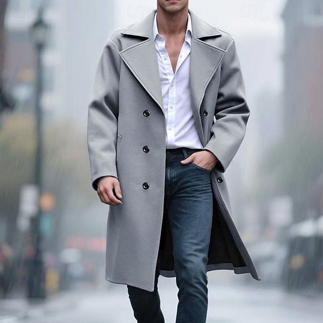 Men's Overcoat Trench Coat Long Trench Coat Vacation Daily Fall Winter ...
