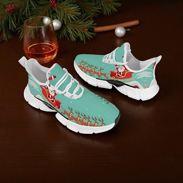 Men's Christmas Snowflake Print Sneakers - Festive Red and Green Design ...