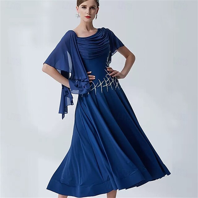 Women's Ballroom Dance Dress Chiffon Cape Sleeve Elegant Waltz Tango ...