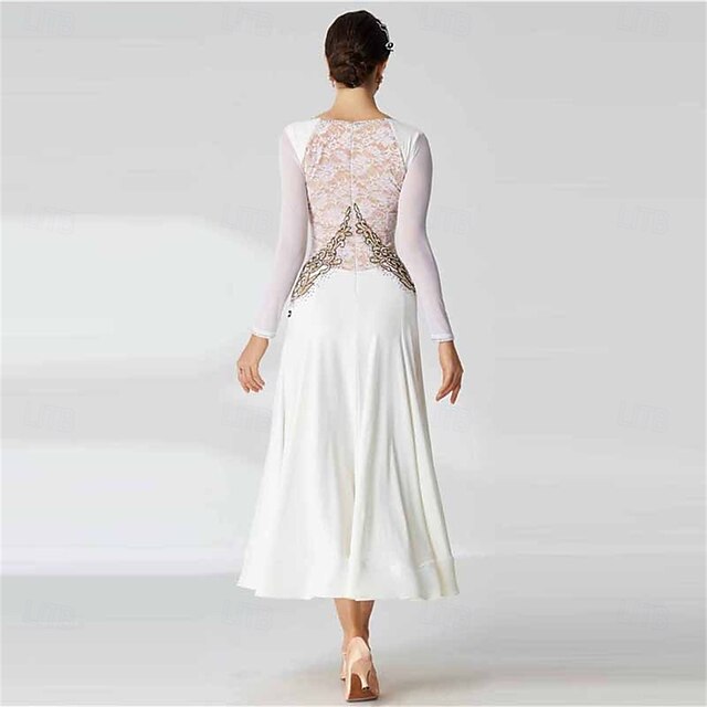 Robe de danse de salon pour femme, manches longues, en maille, pour ...