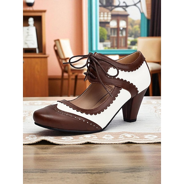 Vintage Oxford Lace-Up Women's Brogue Heels – Two-Tone Retro Style ...