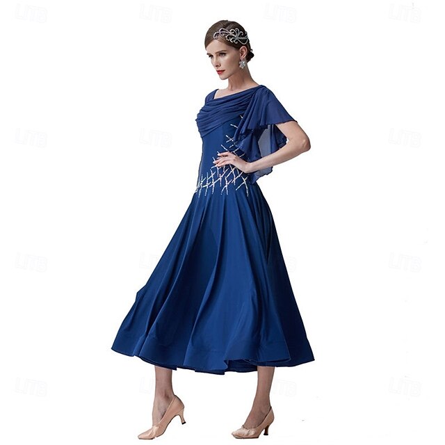 Women's Ballroom Dance Dress Chiffon Cape Sleeve Elegant Waltz Tango ...