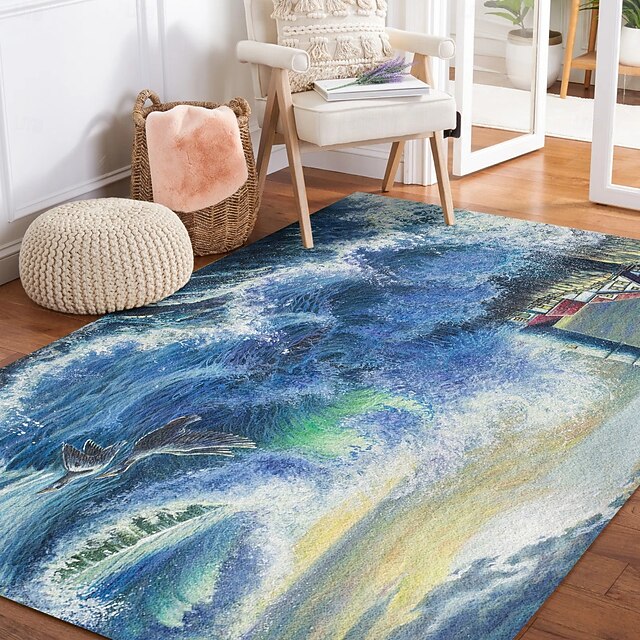 Lighthouse Ocean Wave Rug For Living Room And Bedroom, Faux Cashmere ...