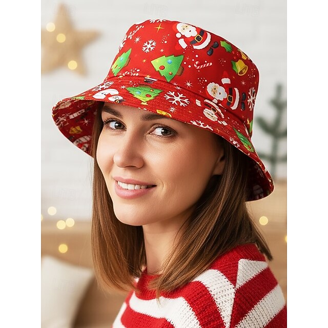 Women's Christmas Bucket Hat, Polyester Material, Festive Santa and ...
