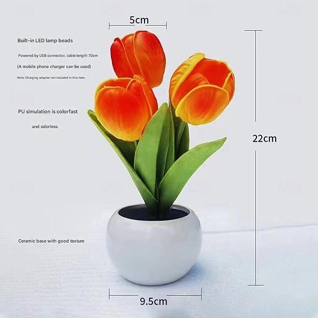 NEW USB Plug-in LED Tulip Flower Light Night Light No Battery Required ...