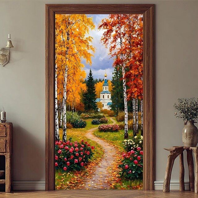 Posters Door Cover Outdoor Banners Castle Autumn Scenery Cute 3D Party ...