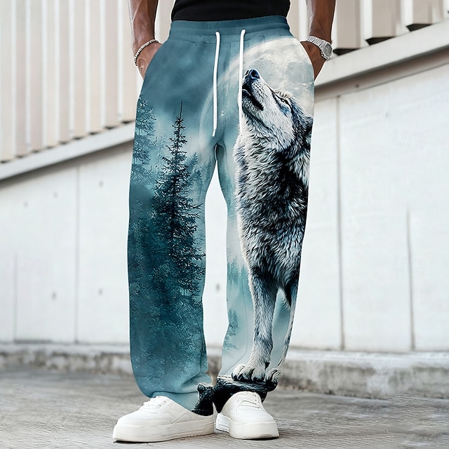 Men's Wolf Wildlife Moonlight Sweatpants Trousers Casual Pants Mid ...
