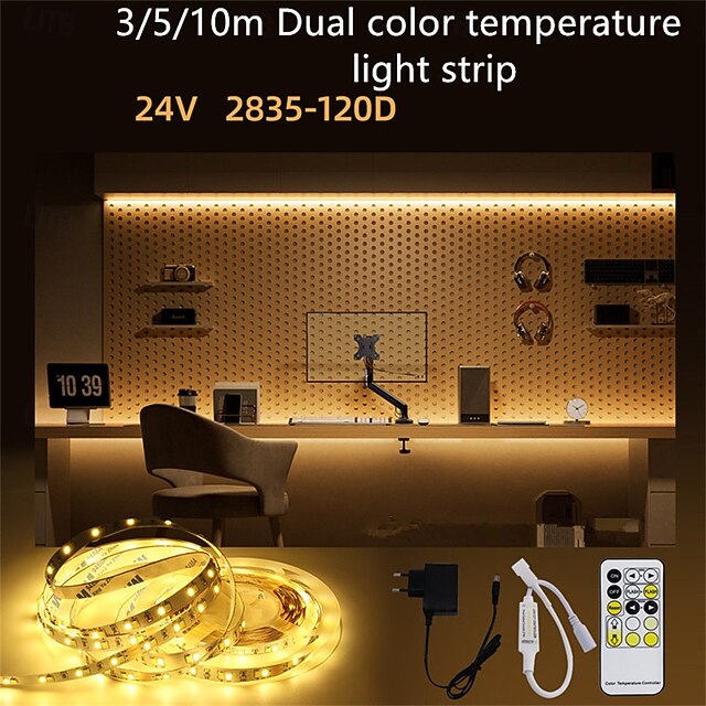1set 3/5/10m Dual-color Temperature 8mm 24V 2835 LED Strip light ...