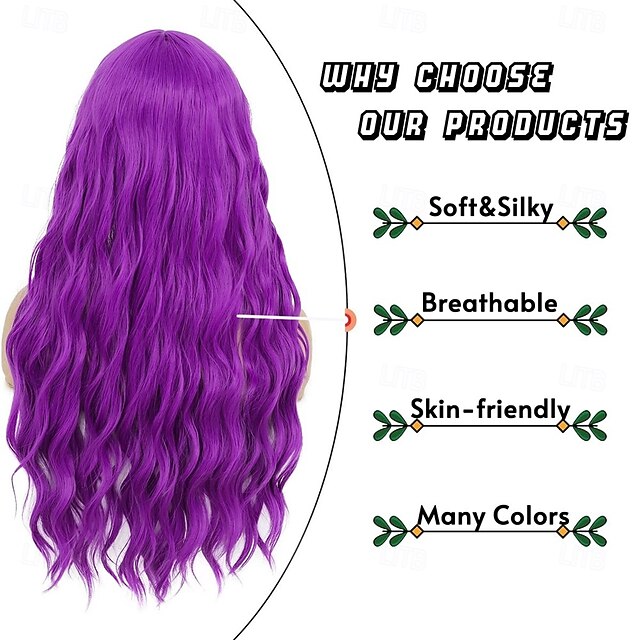 Carnival Wig 2026 Purple Green Orange Curly Wavy Long Synthetic ...
