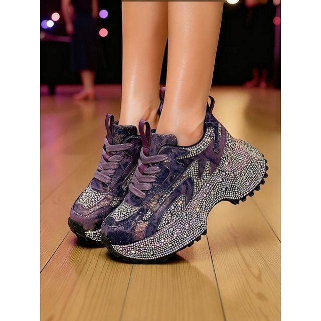 Women's Purple Rhinestone Platform Sneakers - Sparkly Chunky Dance ...