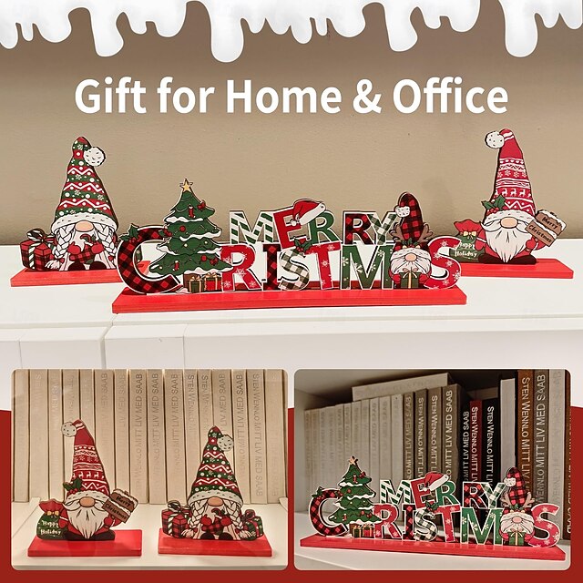 3pcs Wooden Christmas Table Decorations Holiday Centerpiece Signs for ...