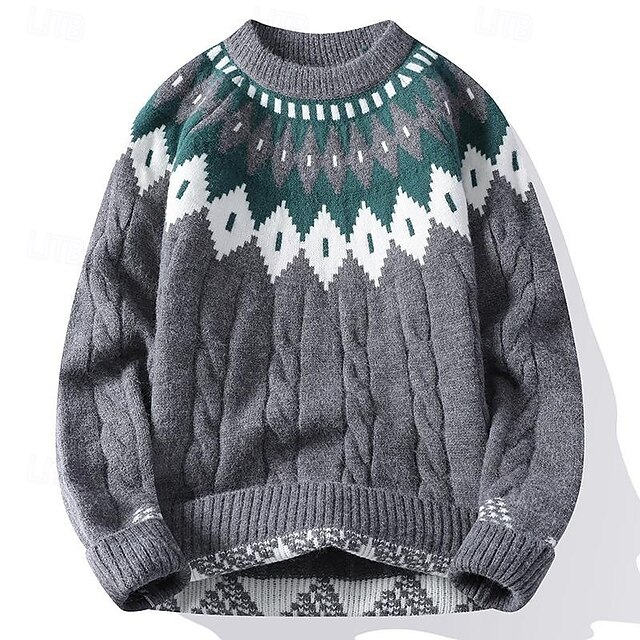 Homme Pull Pull Tricoté Côtelé Tricoter Hauts Réguliers Tricoté Rhombe ...