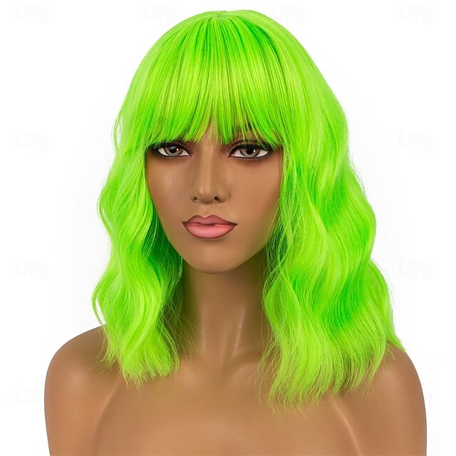 Carnival Wig 2026 Pink Red Purple Curly Bob Short Synthetic Festival ...