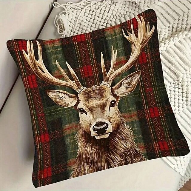 Christmas Plush Pillow Cover with Cute Reindeer Head Soft Decorative ...