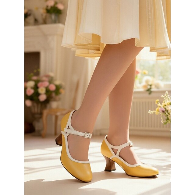 Women's 1950s Vintage-Inspired Yellow Mary Jane Heels with White ...